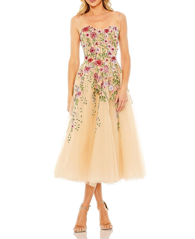 MAC DUGGAL Floral-Embroidered Tulle A-Line Dress